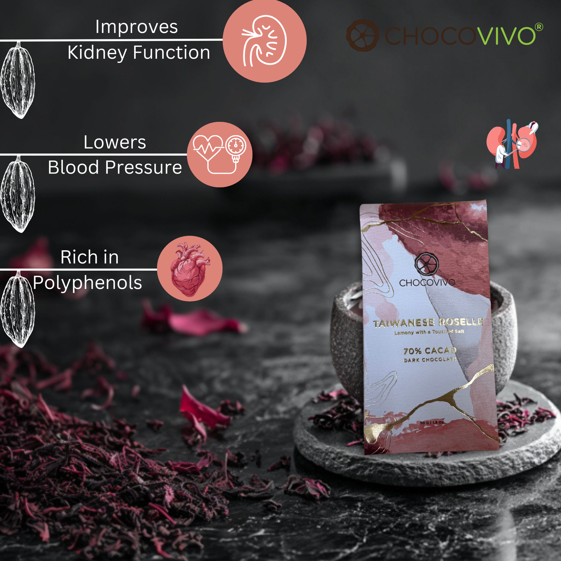 Taiwanese Roselle Dark Chocolate Bar - 70% Cacao – ChocoVivo